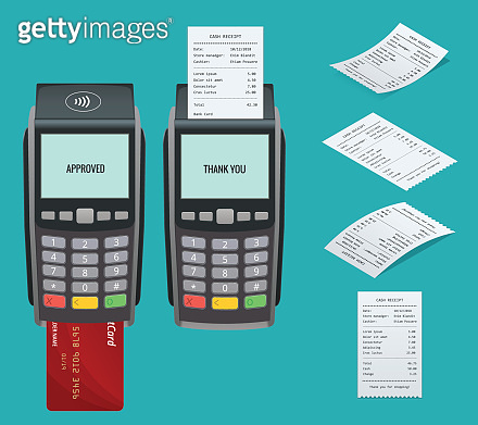 Vector payment machine and credit card. POS terminal confirms the ...