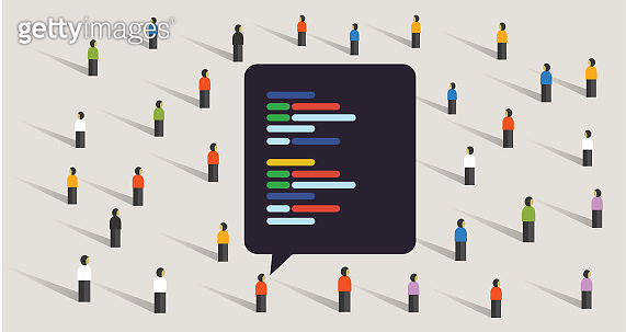 open source software development coding collaboration crowd working together line of code ...