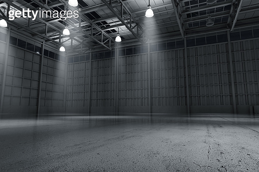 Warehouse empty dark car showroom 3D rendering 이미지 (866909638) - 게티이미지뱅크