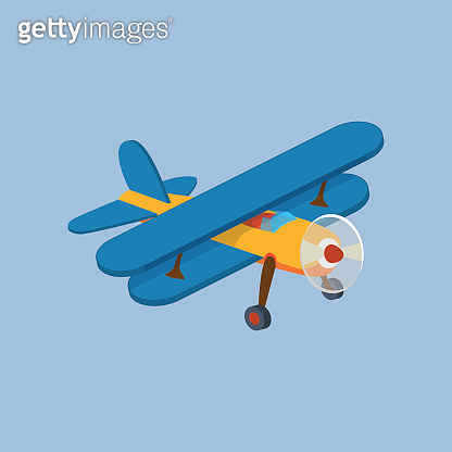 Side view of airplane biplane with piston engine and propeller 이미지 ...
