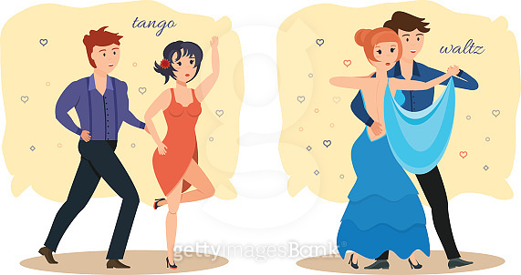 Couples dance modern types of dances: passionate tango, sensual waltz ...