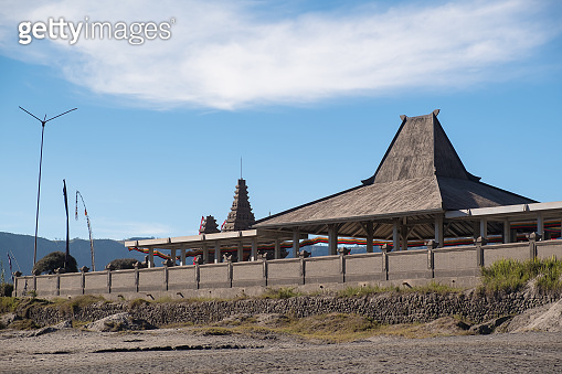 Hindu temple (Pura Luhur Poten) at the foot of Mount Bromo, Java island ...