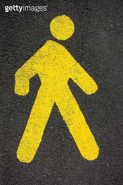Yellow color pedestrian walkway sign on the asphalt 이미지 (868664840 ...