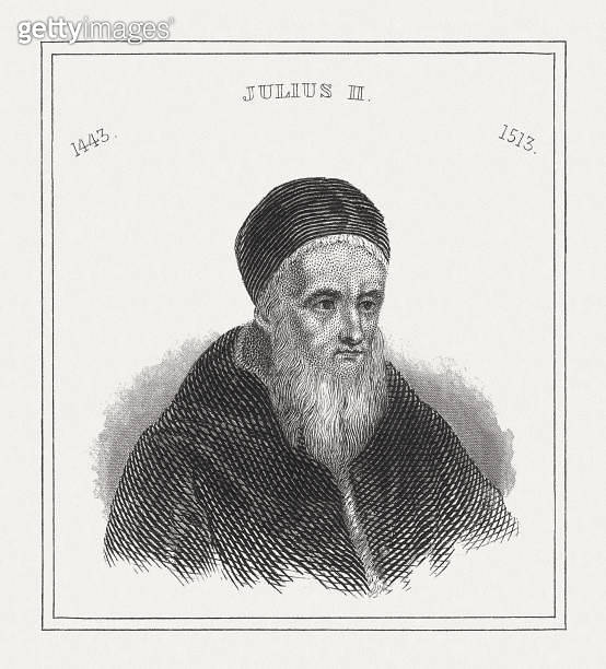Pope Julius II (1443 - 1513), steel engraving, published in 1843 이미지 ...