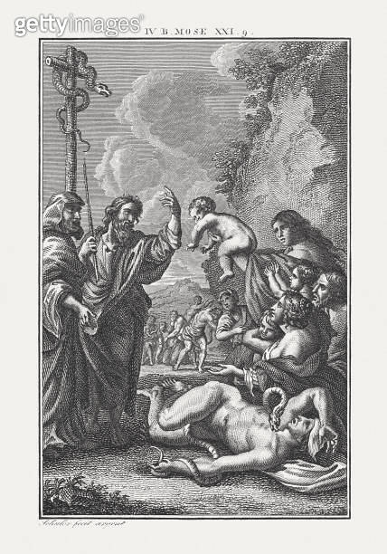Moses lift up a serpent of brass (Numbers 21, 9) 이미지 (867366020) - 게티이미지뱅크