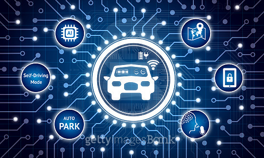 Smart car and internet of things (IOT) concept. Electric circuit ...