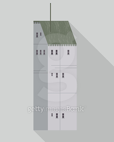Asymmetric apartment building with sloping roof. Flat vector ...