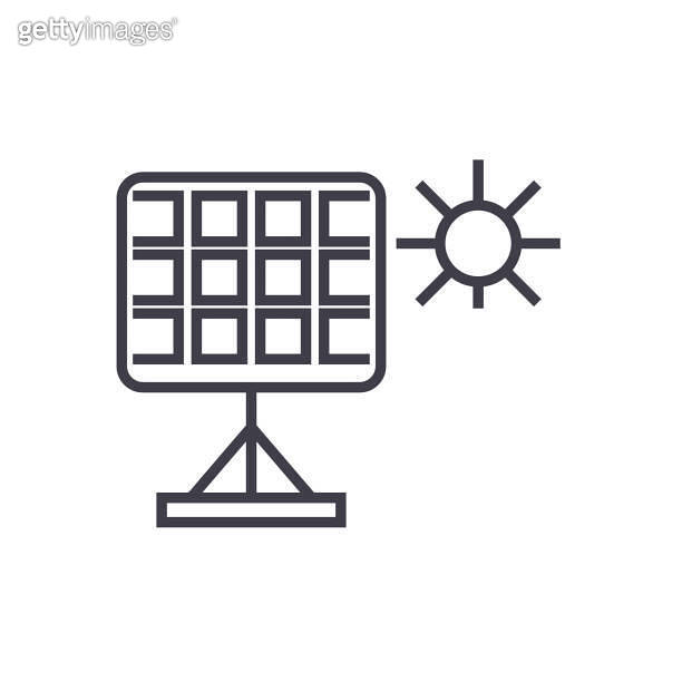 solar panel linear icon, sign, symbol, vector on isolated background ...