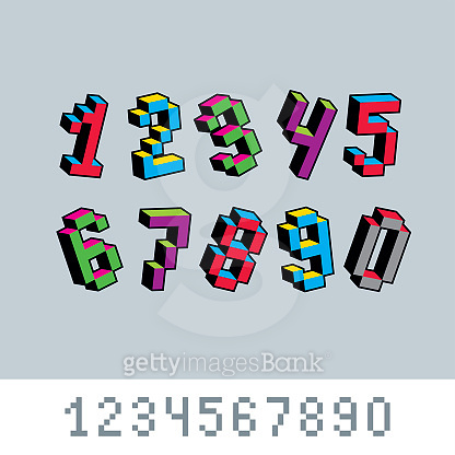 Vector digits, numerals created in 8 bit style. Pixel art numbers set ...