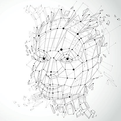 Smart person and mind concept, human head exploding and breaks into multiple fractures.3d vector ...