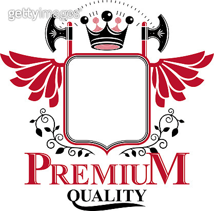 Graphic winged insignia made with imperial Crown, sharp axes and floral ...