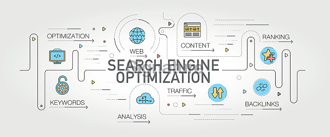 Search Engine Optimization banner and icons 이미지 (638523626) - 게티이미지뱅크