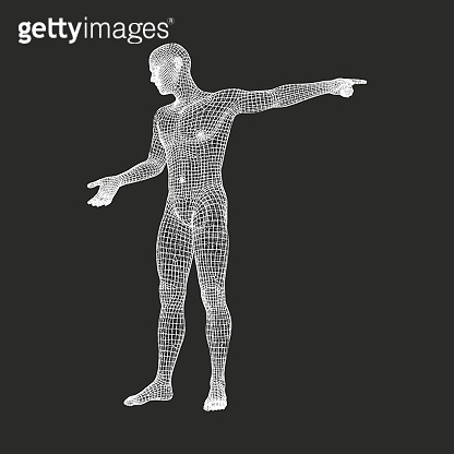 Man Pointing his Finger. 3D Model of Man. Geometric Design. Vector ...