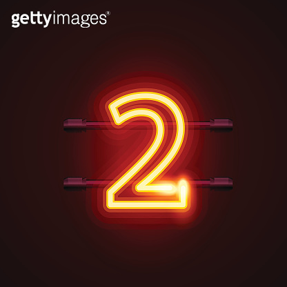 Neon city font sign number 2, signboard two. 이미지 (848796406) - 게티이미지뱅크