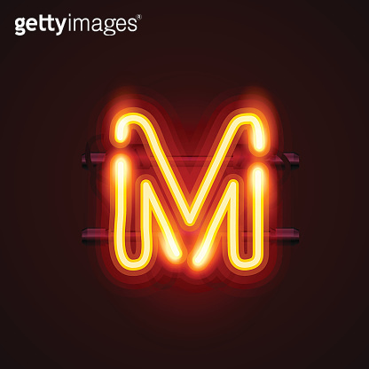 Neon font letter m, art design singboard. 이미지 (848803278) - 게티이미지뱅크