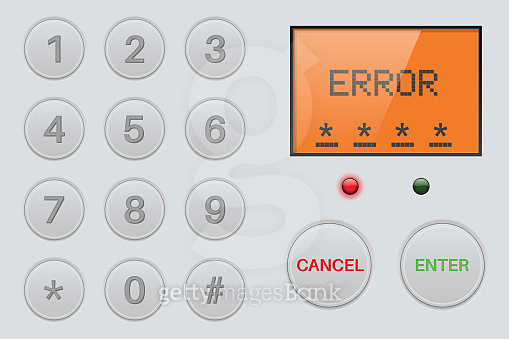 Pin enter display with number buttons and sign ERROR (670892188) - 게티이미지뱅크