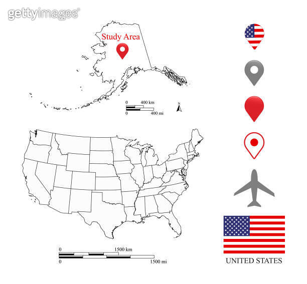 USA map scale vector outline illustration background. Alaska map scales ...
