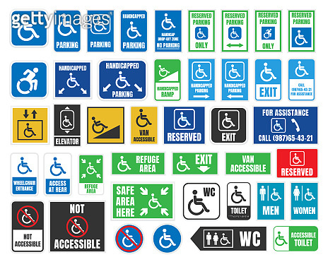 handicap labels and signs, disabled people icons and stickers 이미지 ...