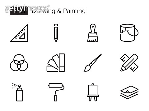 Drawing And Painting Vector icons (thin line) 이미지 (840780712) - 게티이미지뱅크