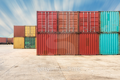 Handling stack of container shipping with sunshine., Transportation ...