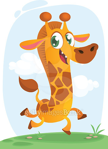 Cool giraffe running. Cartoon vector illustration of excited giraffe ...