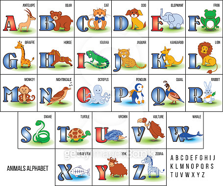 Cute Zoo alphabet with cartoon animals from A to Z vector illustration ...