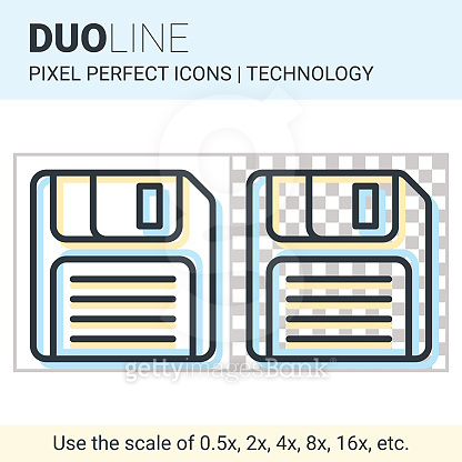 Pixel perfect duo line floppy disk icon on white and transparent ...