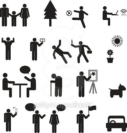 Sign of people life set.family group, work human pictograms on white ...