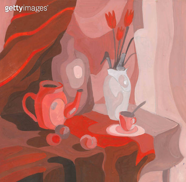 decorative still life painting, a monochrome red color 이미지 (843155912 ...