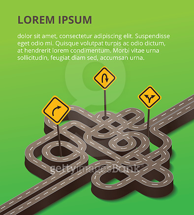 Twisted roads with road signs. Vector illustration. Highway (813765742 ...