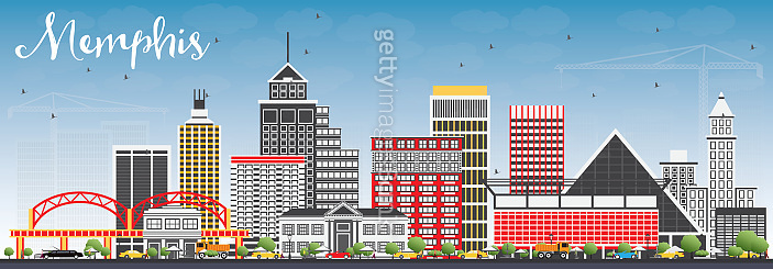Memphis Skyline with Color Buildings and Blue Sky. (813556406) 일러스트, 무료 ...