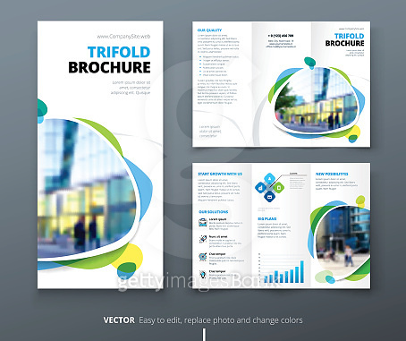 Business tri fold brochure design. Blue green corporate business ...