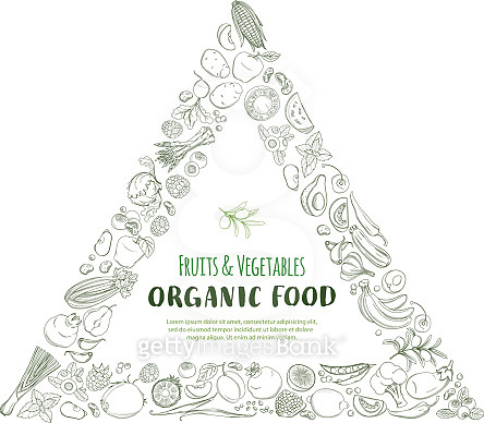 Triangle Frame border pattern organic farm fresh fruits and vegetables ...