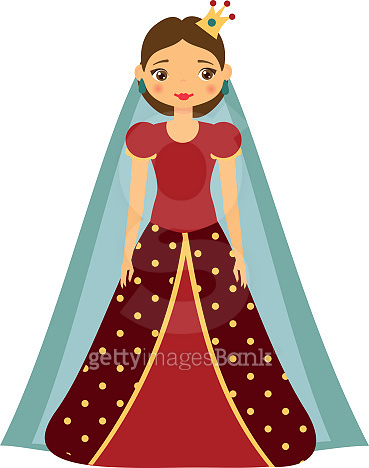 Cute kawaii fairy tale princess in red dress and crown. Girl in queen ...