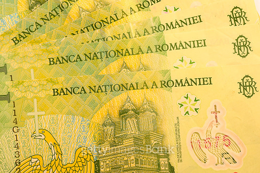 Close up Romanian currency note, LEI or LEU, Romania (692530166) - 게티이미지뱅크