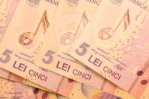 Close up Romanian currency note, LEI or LEU, Romania (692526558) - 게티이미지뱅크