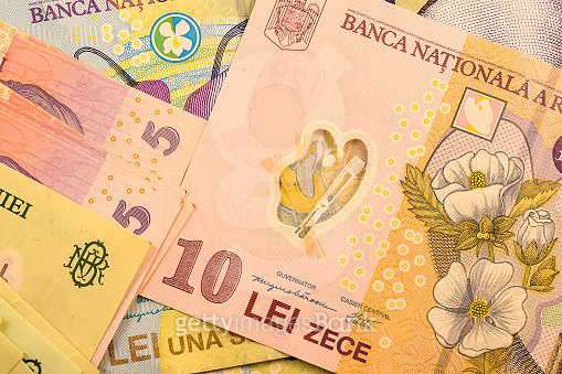 Close up Romanian currency note, LEI or LEU, Romania (692567072) - 게티이미지뱅크