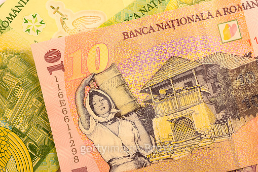 Close up Romanian currency note, LEI or LEU, Romania (692536874) - 게티이미지뱅크