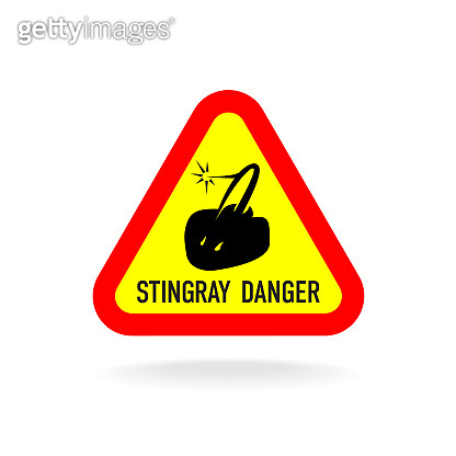 Stingray warning symbol. Triangle sign with silhouette and text ...