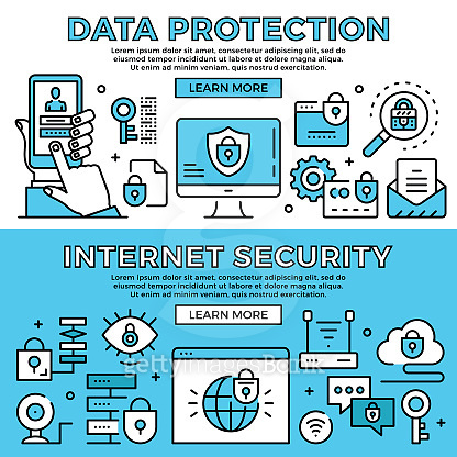 Data protection, internet security concepts. Flat design line banners set. Modern graphic ...