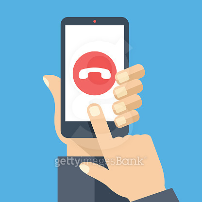 Decline phone call button on smartphone screen. Hand holding smartphone ...