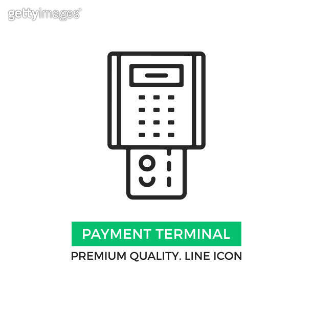Vector payment terminal icon. POS terminal with inserted credit card ...