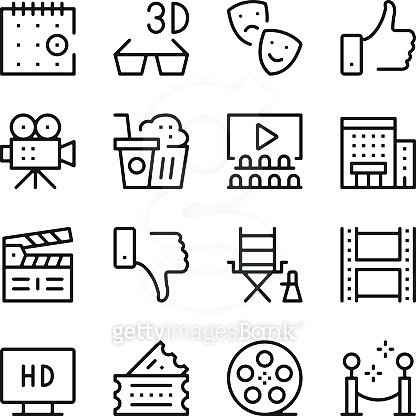Cinema line icons set. Modern graphic design concepts, simple outline elements collection ...