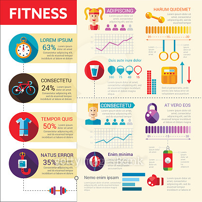 Fitness - vector flat design illustrative template with infographic ...