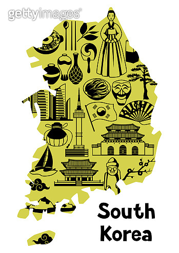 Korea map design. Korean traditional symbols and objects (875266334 ...