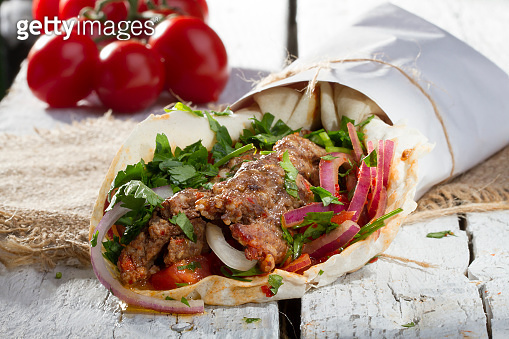 Turkish and Arabic Traditional Ramadan Adana Kebab Roll Wrap serving ...