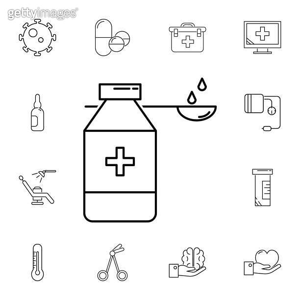 Medical syrup for kidney line icon. Set of medicine tools icons. Web ...