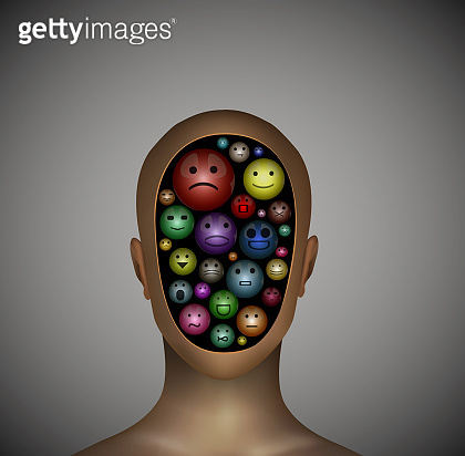 mood concept, faceless man think about face expression, choose the ...