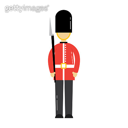 cartoon soldier of a queen guard royal in traditional uniform ...