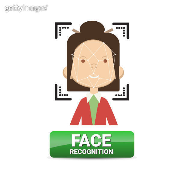 Face Recognition Button Biometrical Identification On Female Face ...